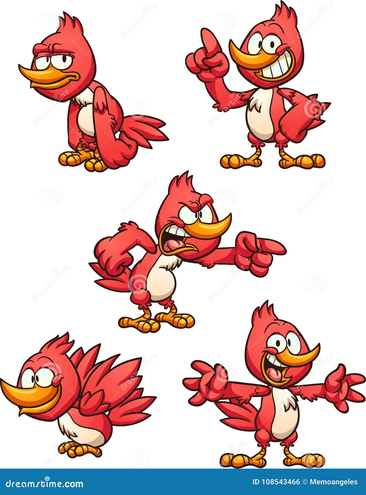 Red Cartoon Bird In Different Poses Vector Illustration | CartoonDealer ...