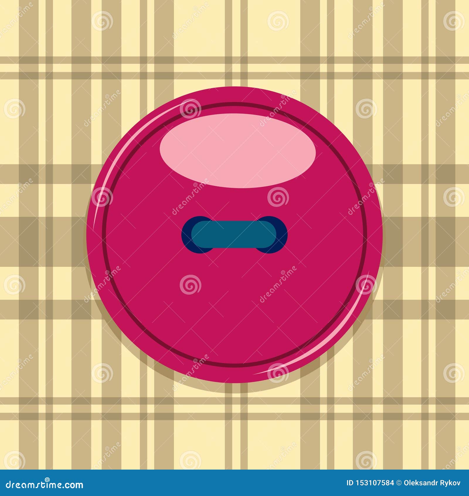 Red Cartoon Button Sewn from Checkered Fabric. Stock Illustration ...