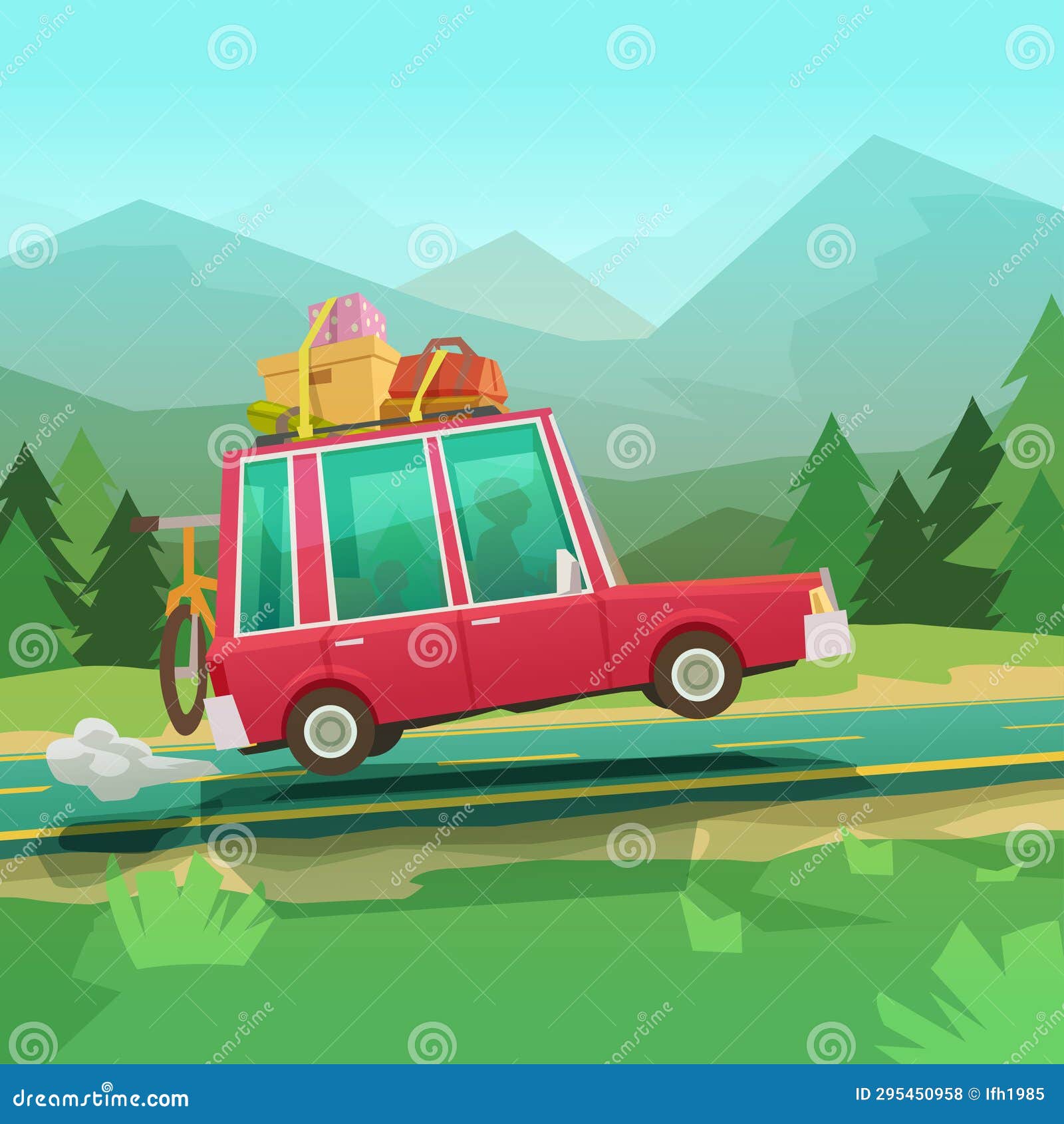 Red Cartoon Car Side View Vacation Trip Stock Vector - Illustration of ...
