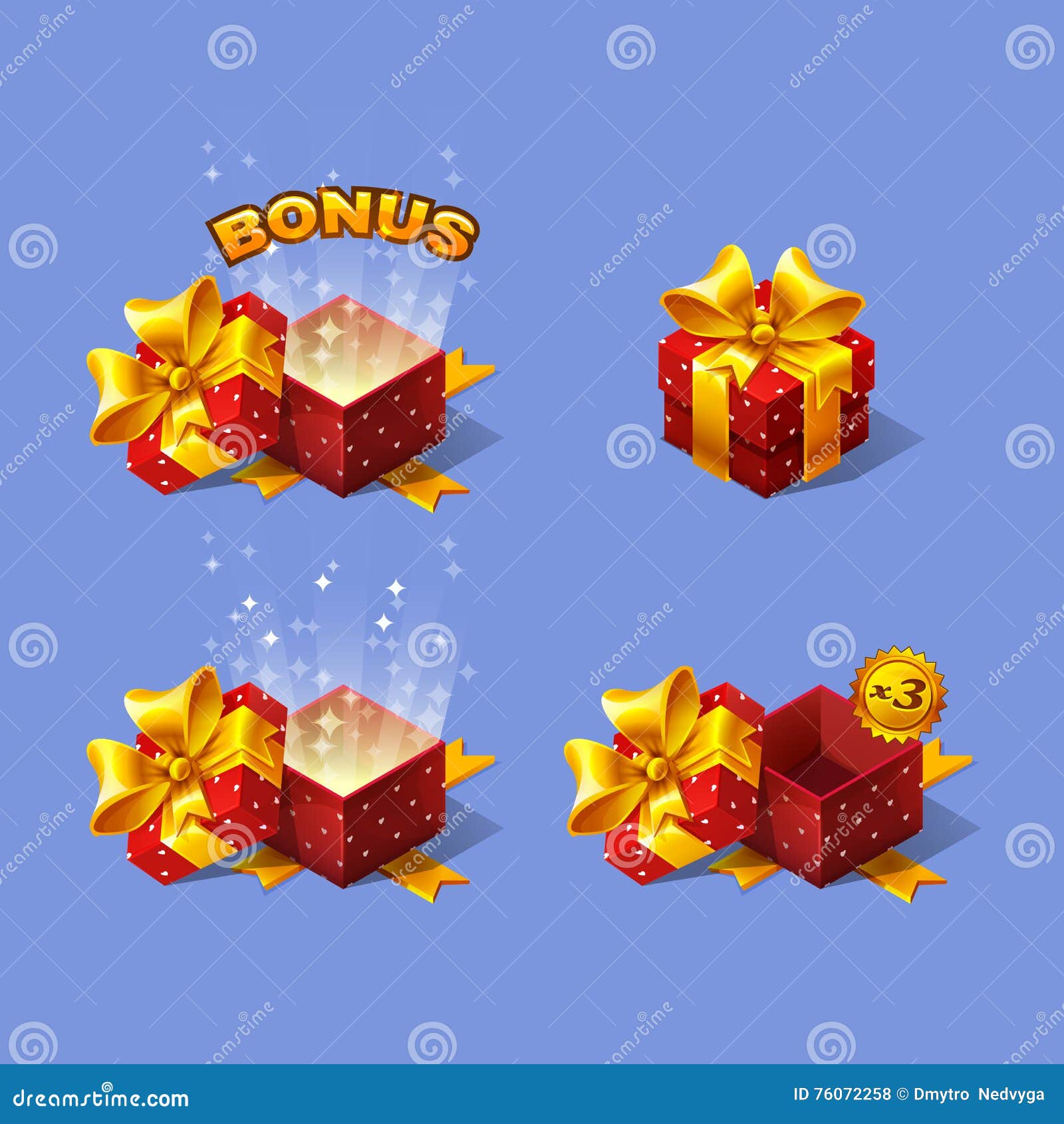Red Cartoon Colorful Isometric Gift Boxes Set with Bonus. Stock Vector ...