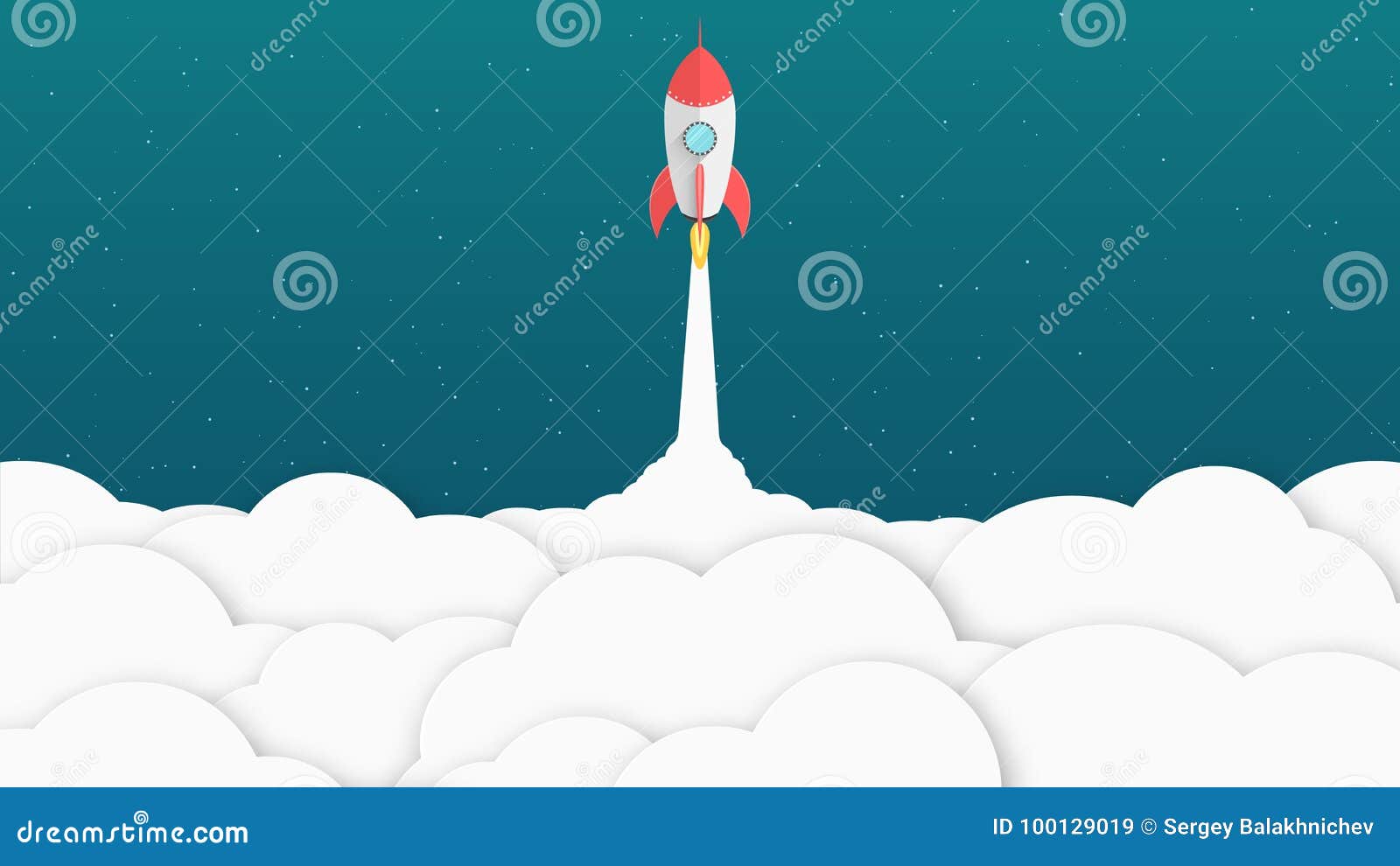 Red Cartoon Rocket. Background for Your Projects. White Clouds ...
