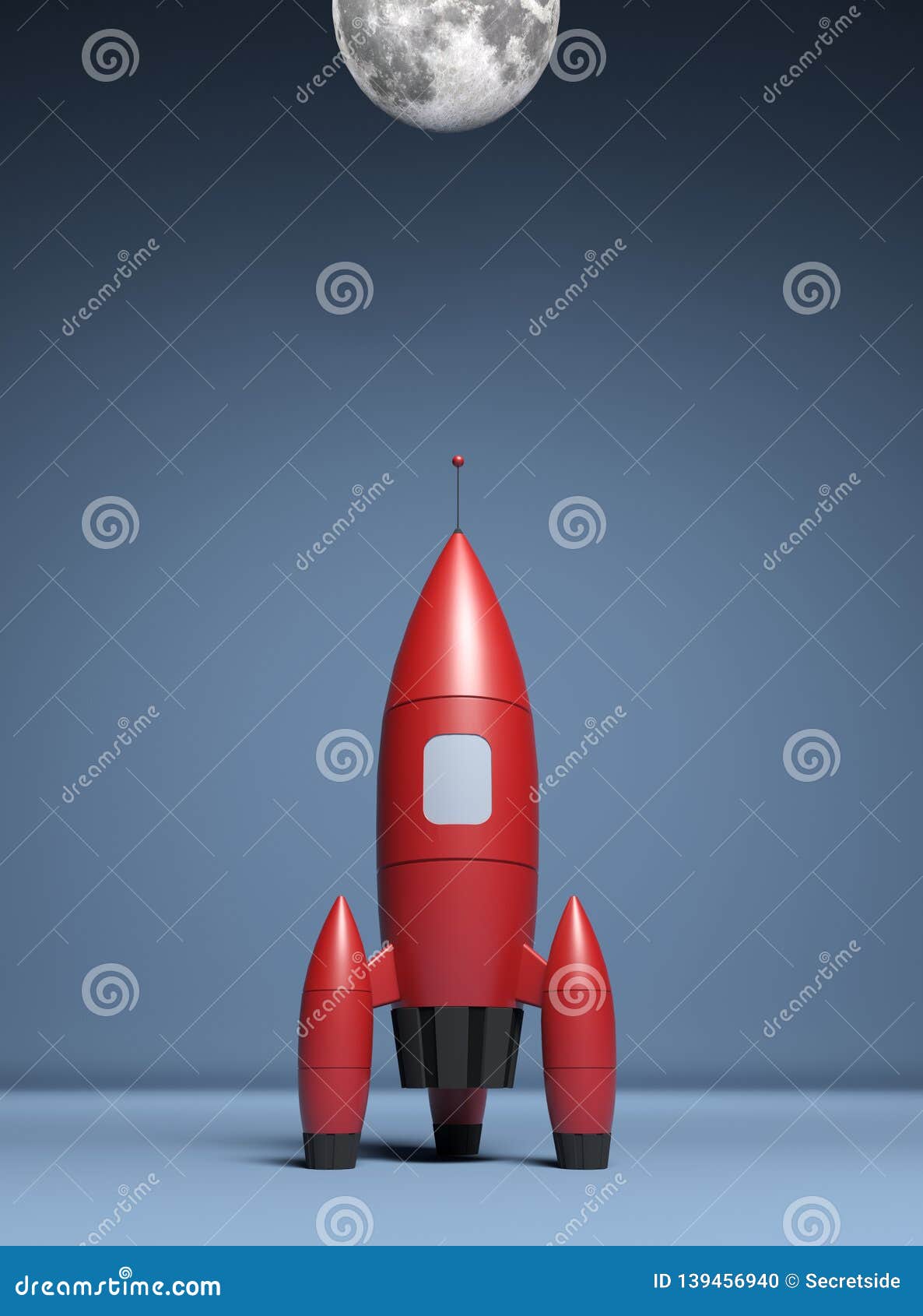 Red Cartoon Rocket Ready for Liftoff for the Moon Stock Illustration ...