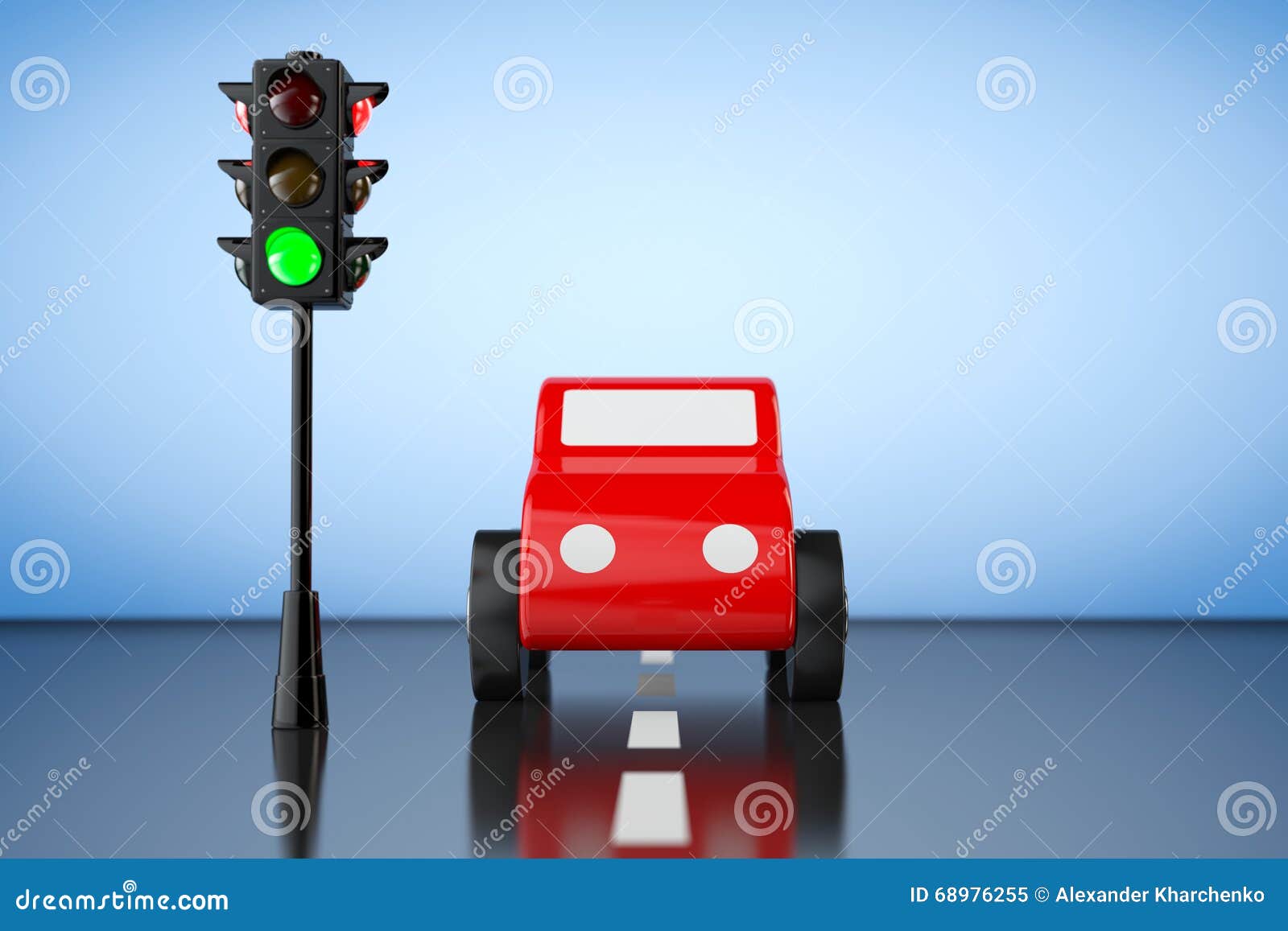 Red Cartoon Toy Car with Traffic Light. 3d Rendering Stock Illustration ...