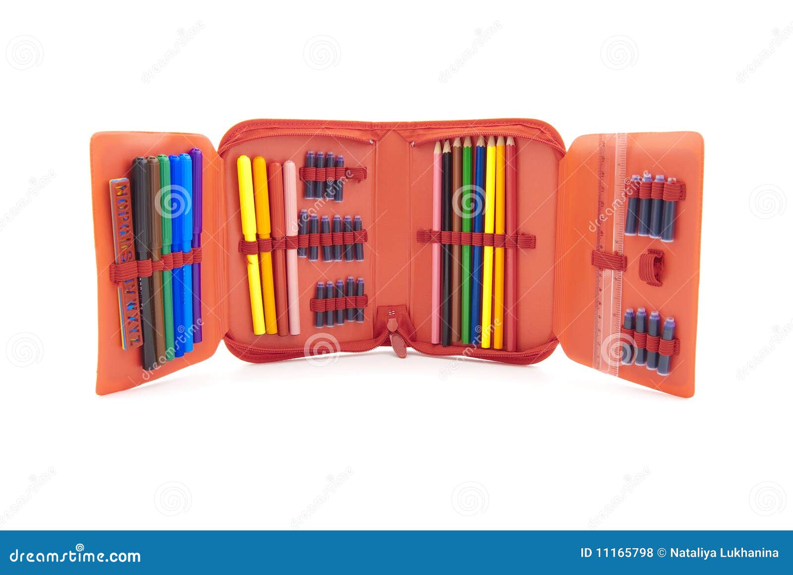 Red Case with a Set of Tip Pens and Pencils Stock Photo - Image of ...