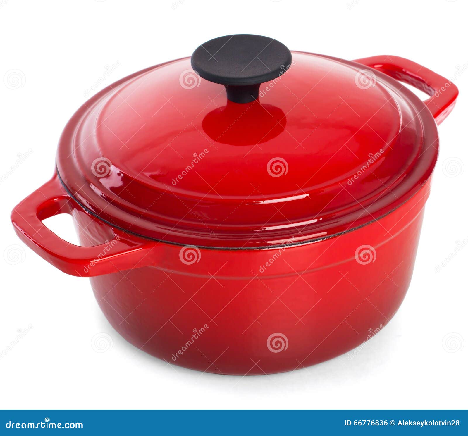 Red Cast Iron Cooking Pot with Black Handle, Isolated on White B Stock ...