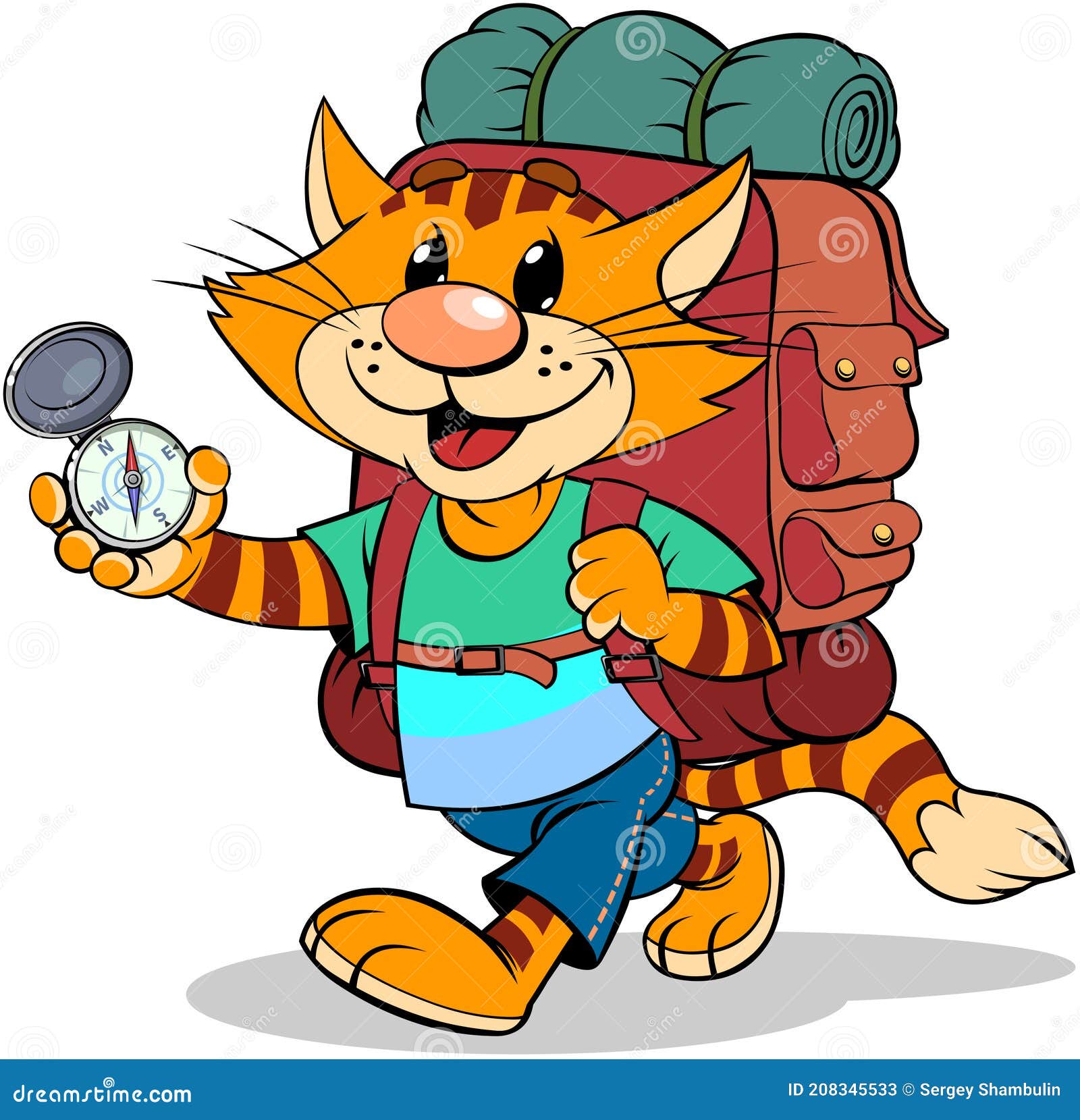 Red Cat with Backpack and Compass Stock Vector - Illustration of ...