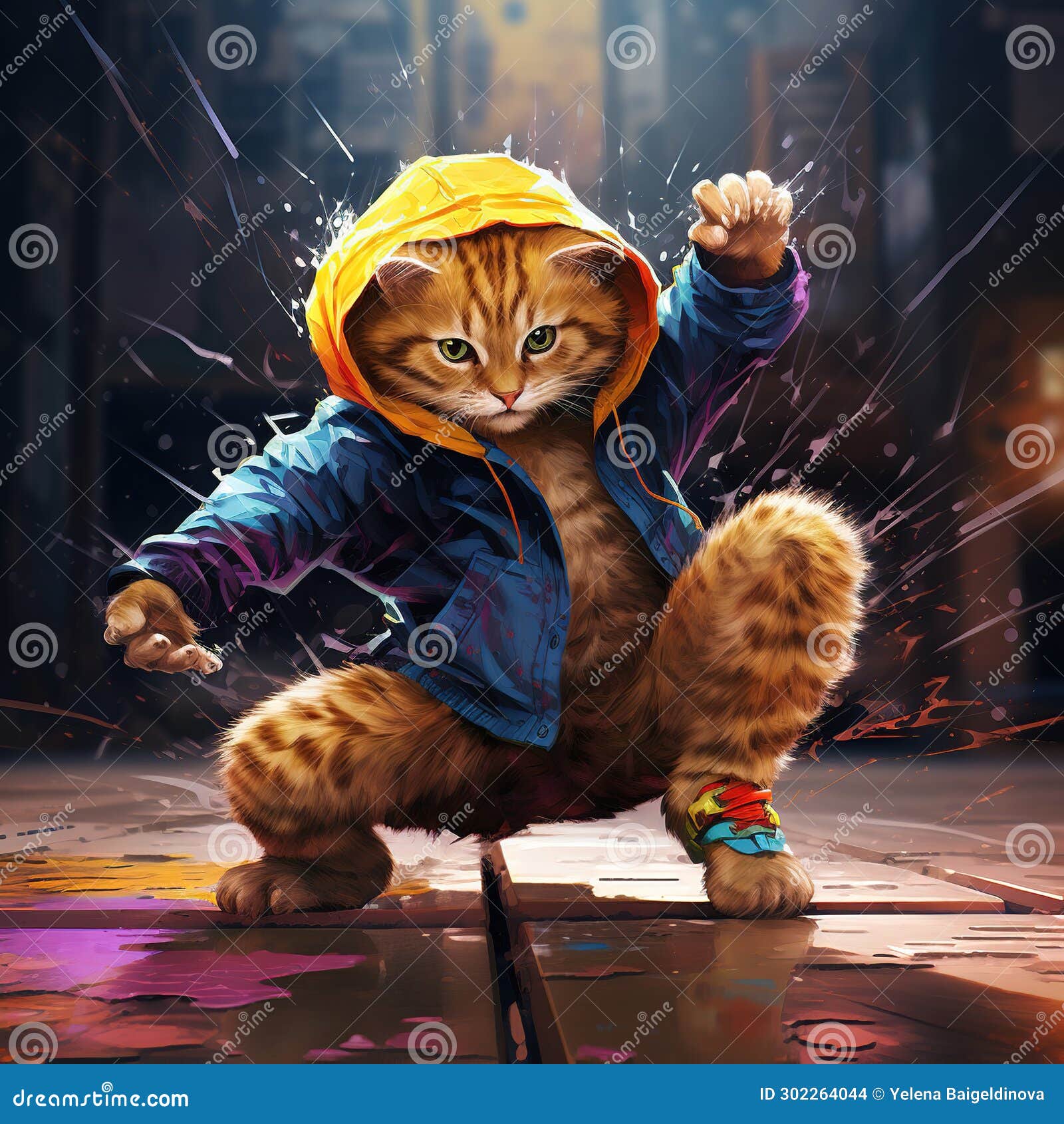 A red cat dances hip-hop. stock illustration. Illustration of dance ...
