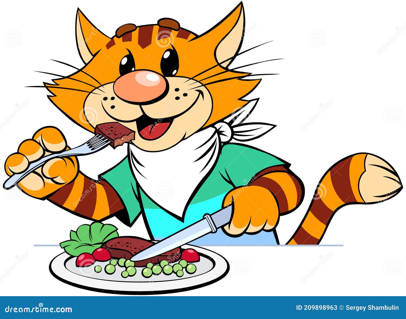 Red cat eating stock vector. Illustration of tail, isolated - 209898963