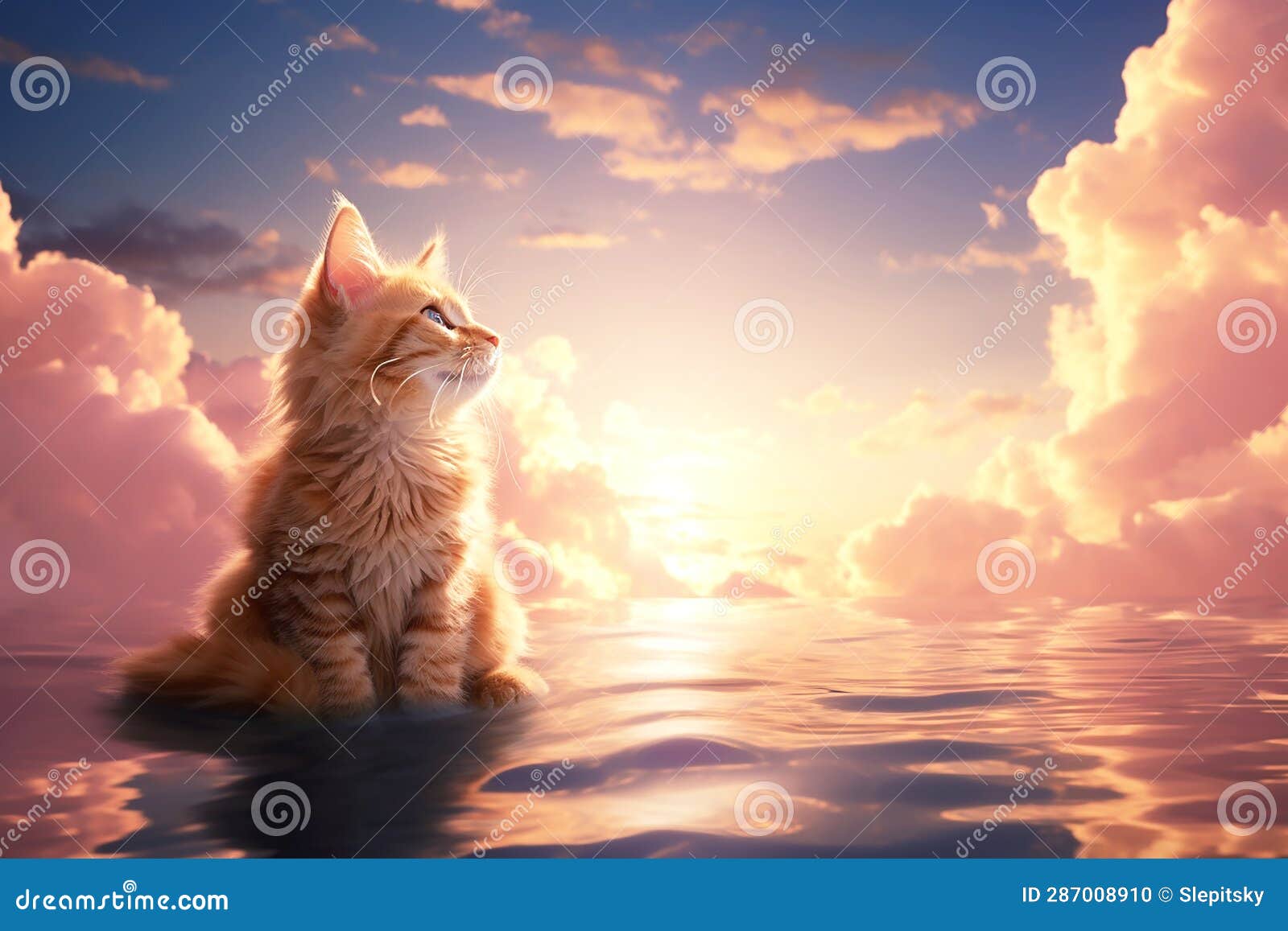 Red Cat in Heaven, Big Clouds, Life after Death Stock Illustration ...