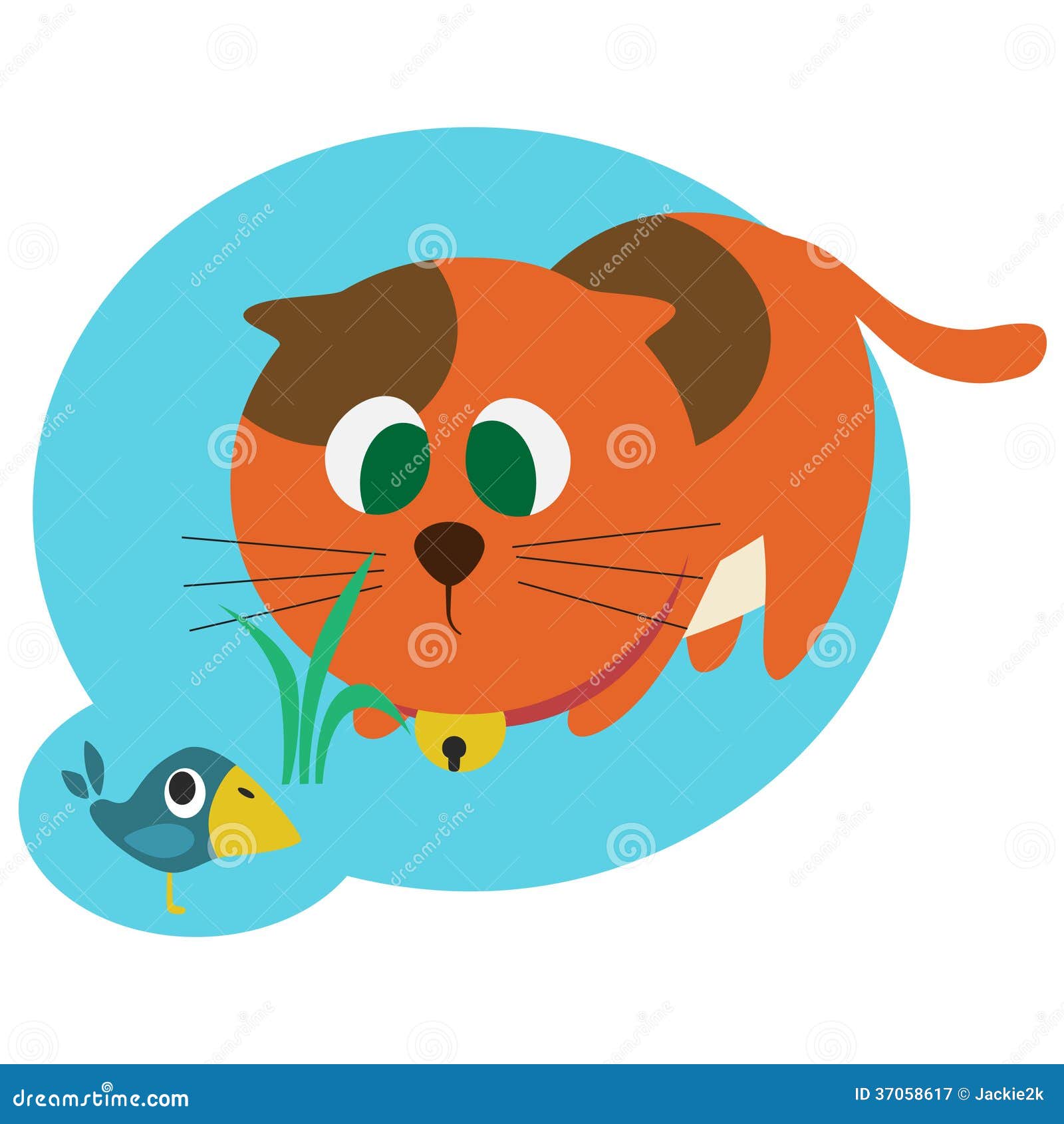 Red cat hunting the bird stock vector. Illustration of grass - 37058617
