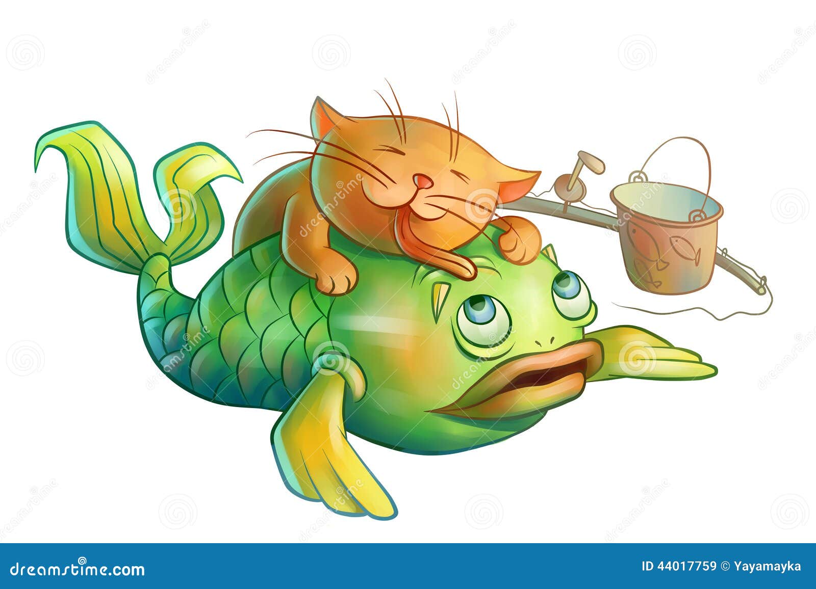 Red cat loves fish stock illustration. Illustration of beautiful - 44017759