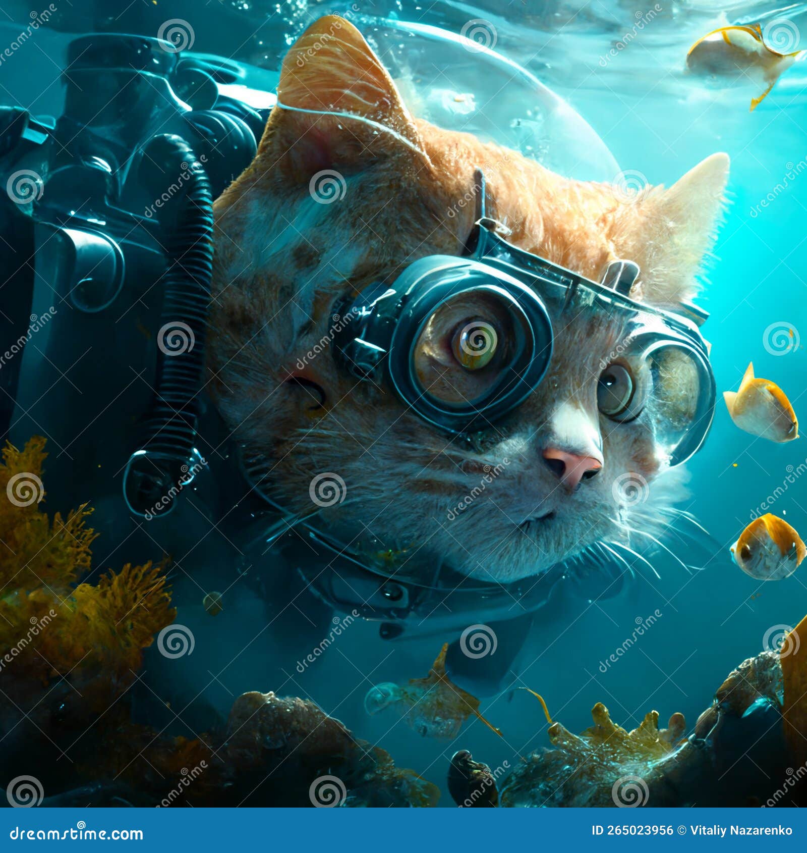 Red Cat Scuba Diving. AI Generated Stock Illustration - Illustration of ...