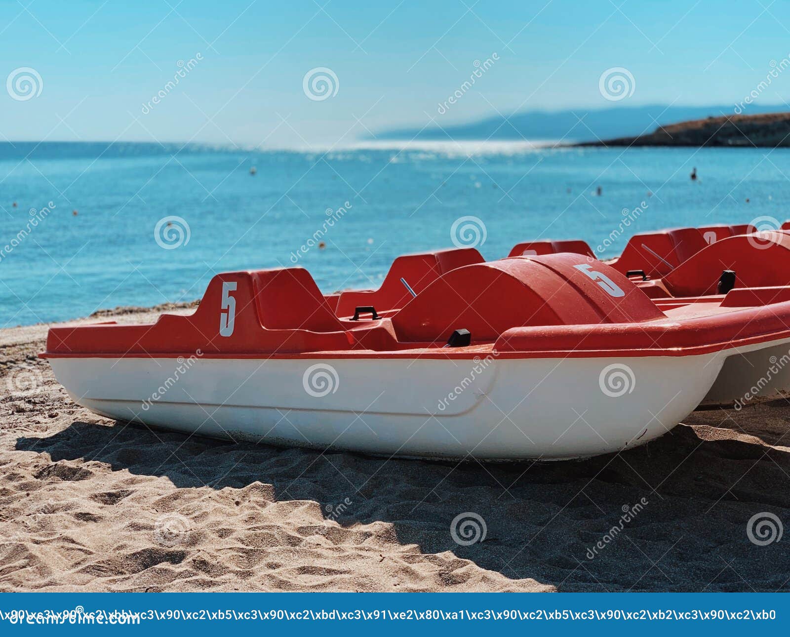 Red Catamaran on Sea Coast. Sea Transport. Stock Image - Image of relax ...