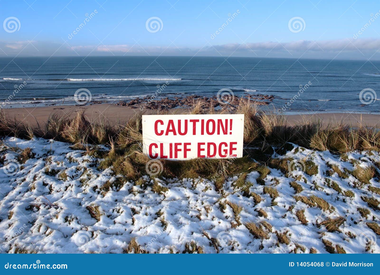 Red Caution Sign on Hazardous Cliff Edge Stock Photo - Image of kerry ...