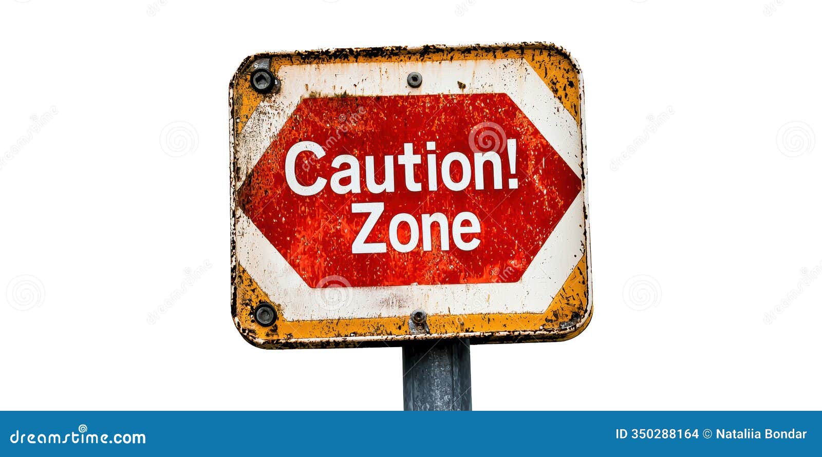 Red Caution Zone Sign with Rusty Edges Isolated on Transparent ...