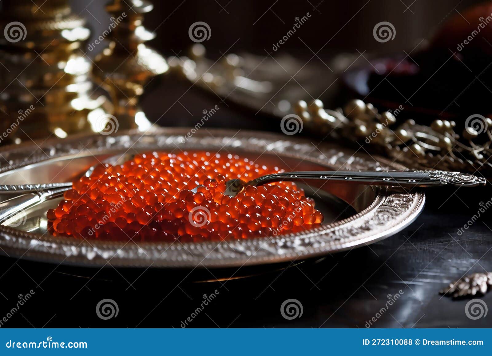 Red Caviar on a Beautiful Silver Plate Close-up, Generative AI Tools ...