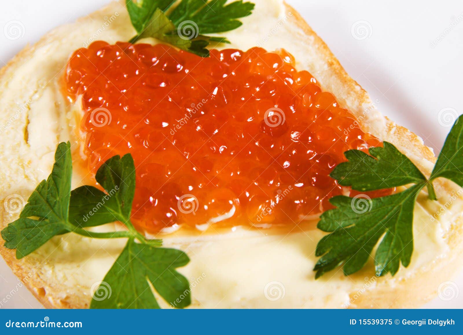 Red Caviar with Bread and Butter Stock Image - Image of parsley ...