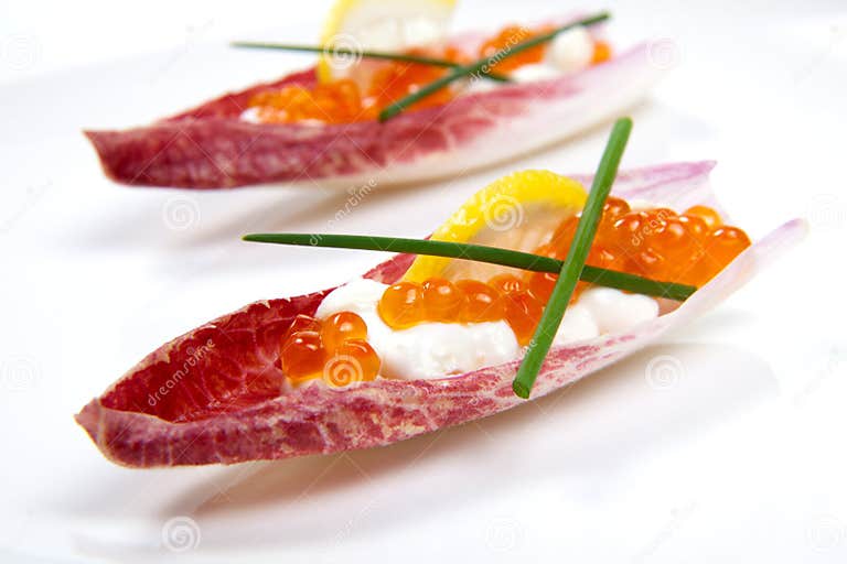 Red Caviar Canape stock image. Image of endive, spread - 16643737
