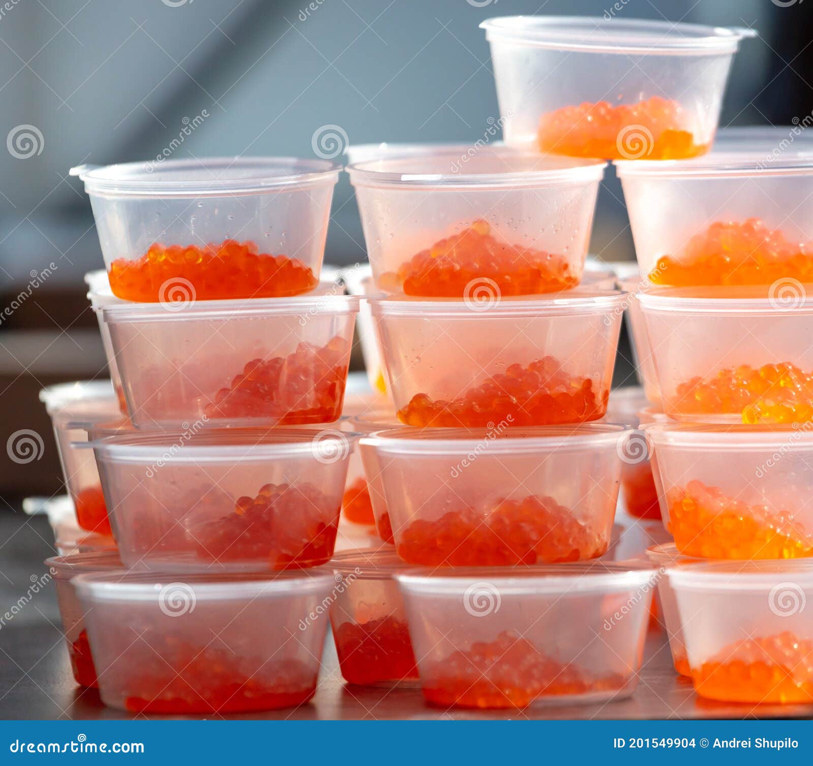 Red Caviar in Containers in the Market Stock Photo - Image of weighing ...