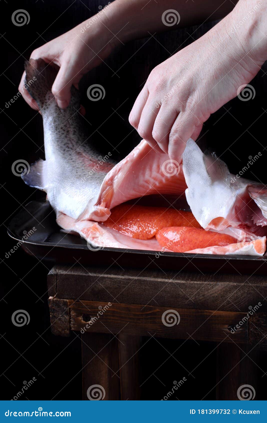 Red Caviar in the Egg Sack Inside Trout Stock Photo - Image of delicacy ...