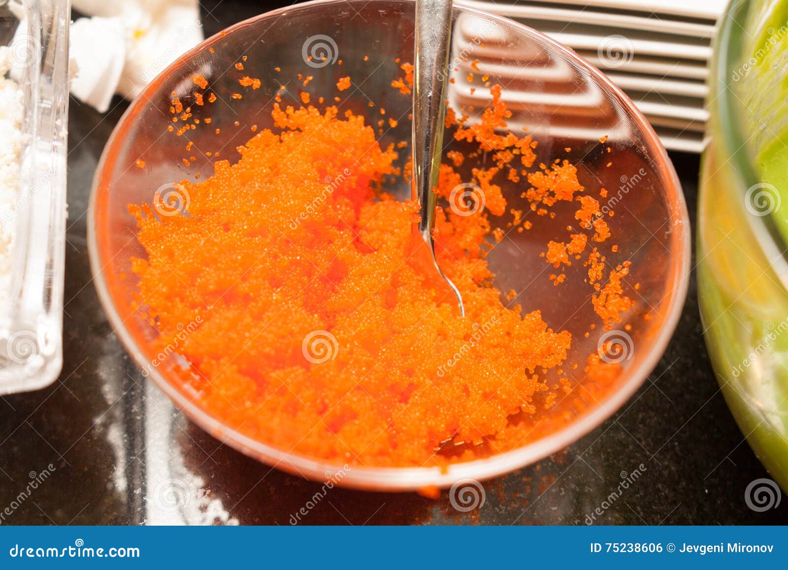 Red caviar in glass bowl stock photo. Image of gourmet - 75238606