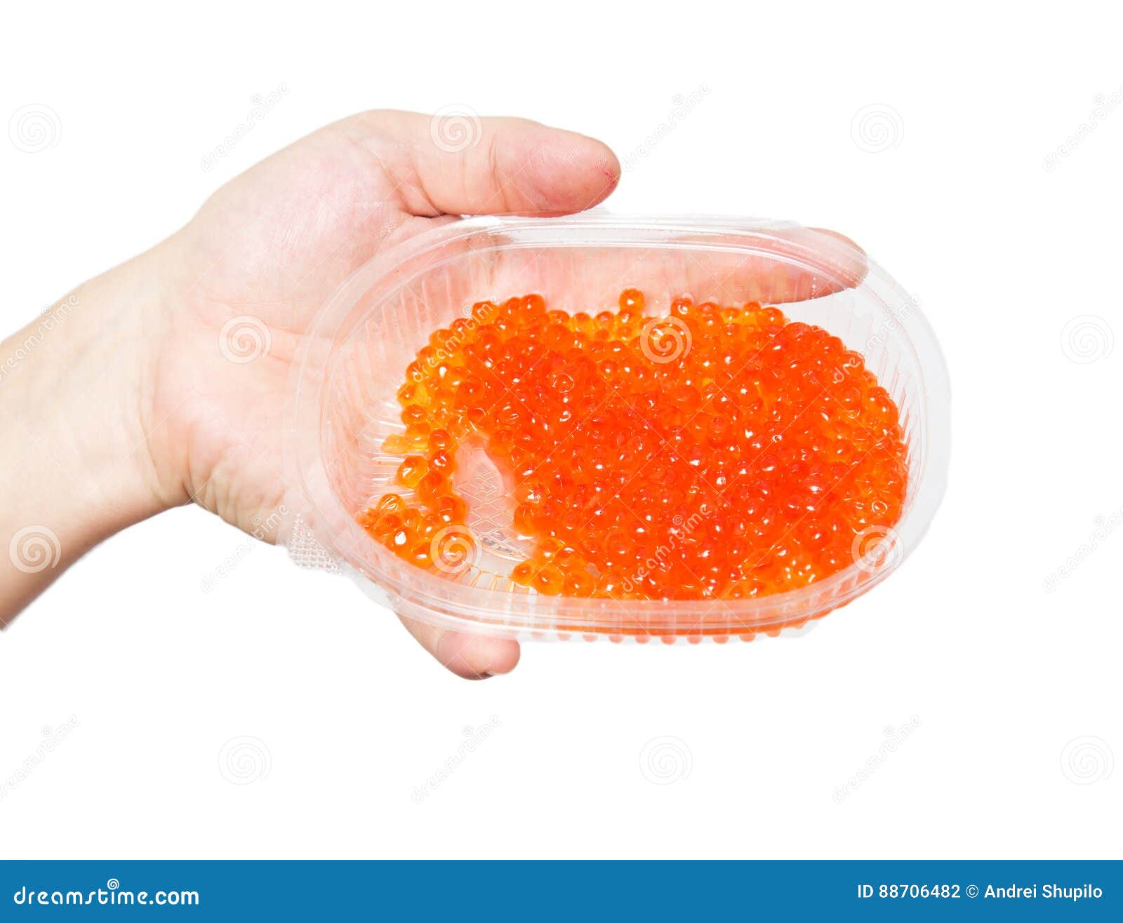 Red Caviar in His Hand on a White Background Stock Photo - Image of ...