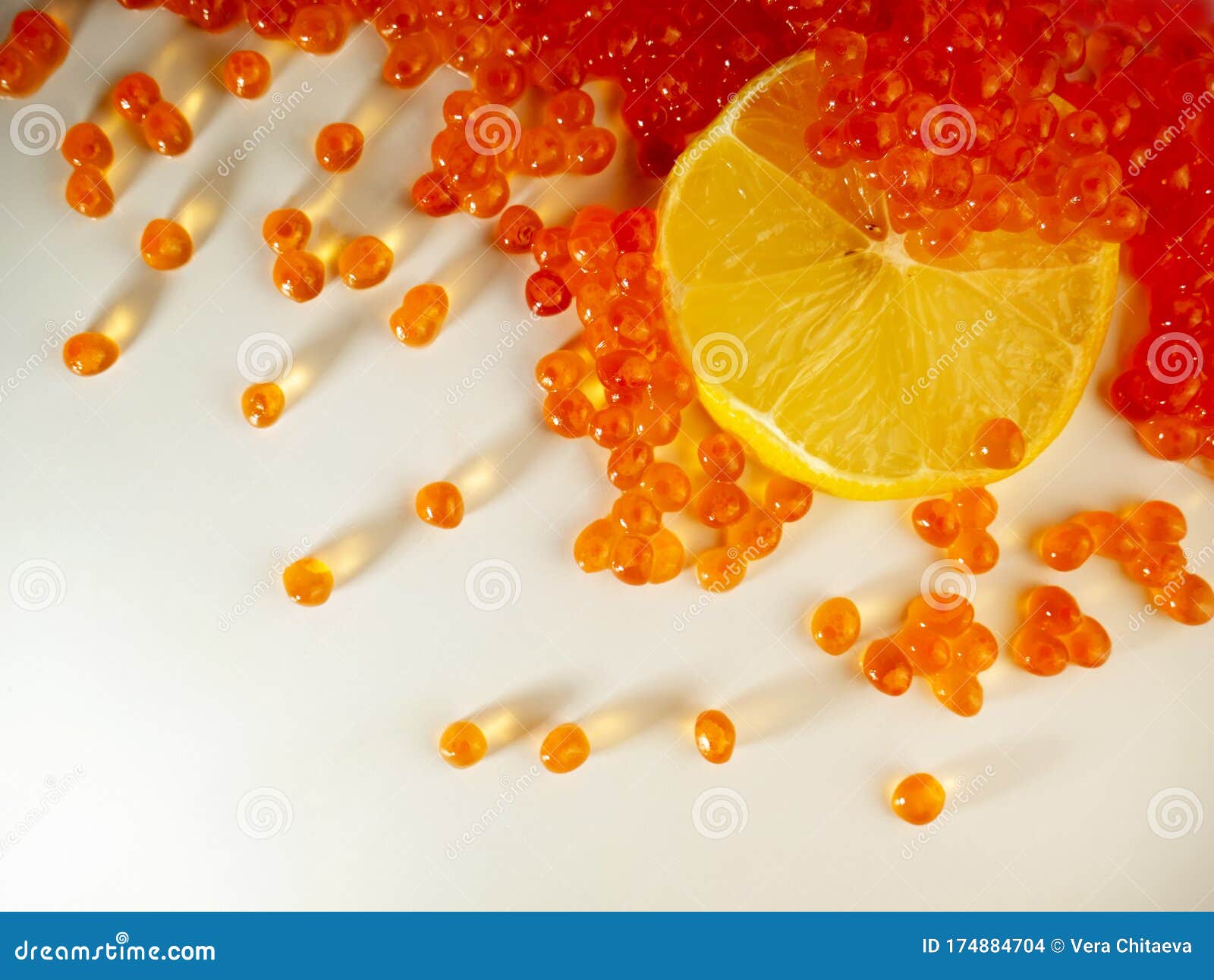 Red Caviar with Lemon on a Light Background. the View from the Top ...