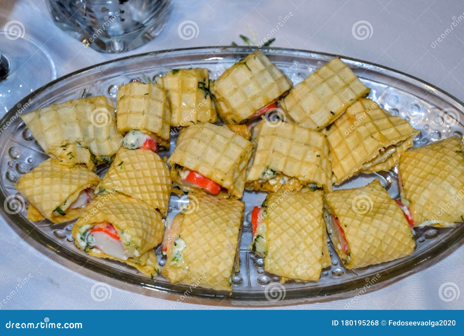 Red Caviar with Mayonnaise in Waffle Rolls Stock Photo - Image of ...