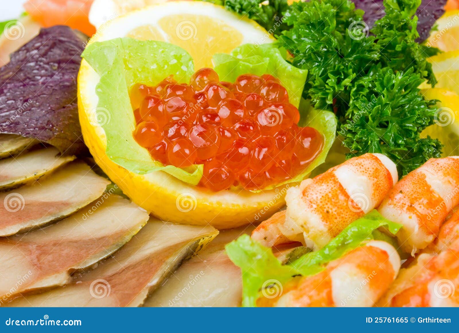 Red caviar and seafood stock image. Image of plate, green - 25761665