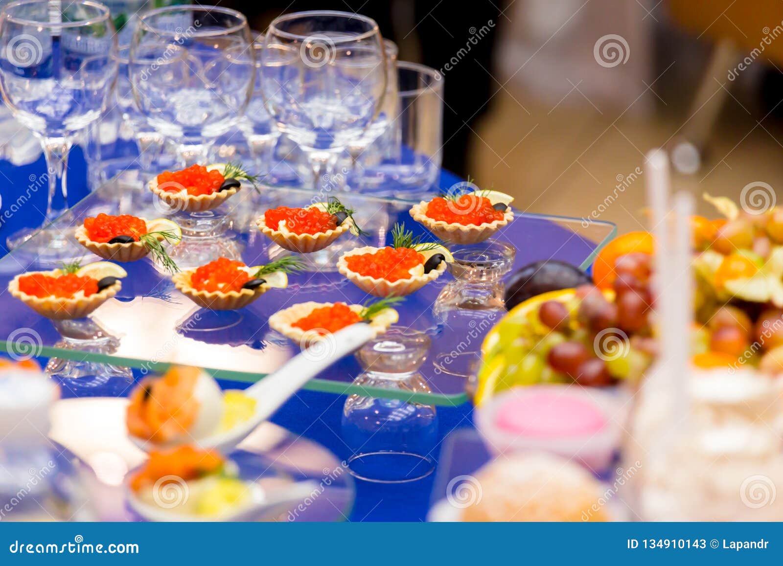 Red Caviar on the Table. Delicacies and Cutlery at the Buffet Stock ...