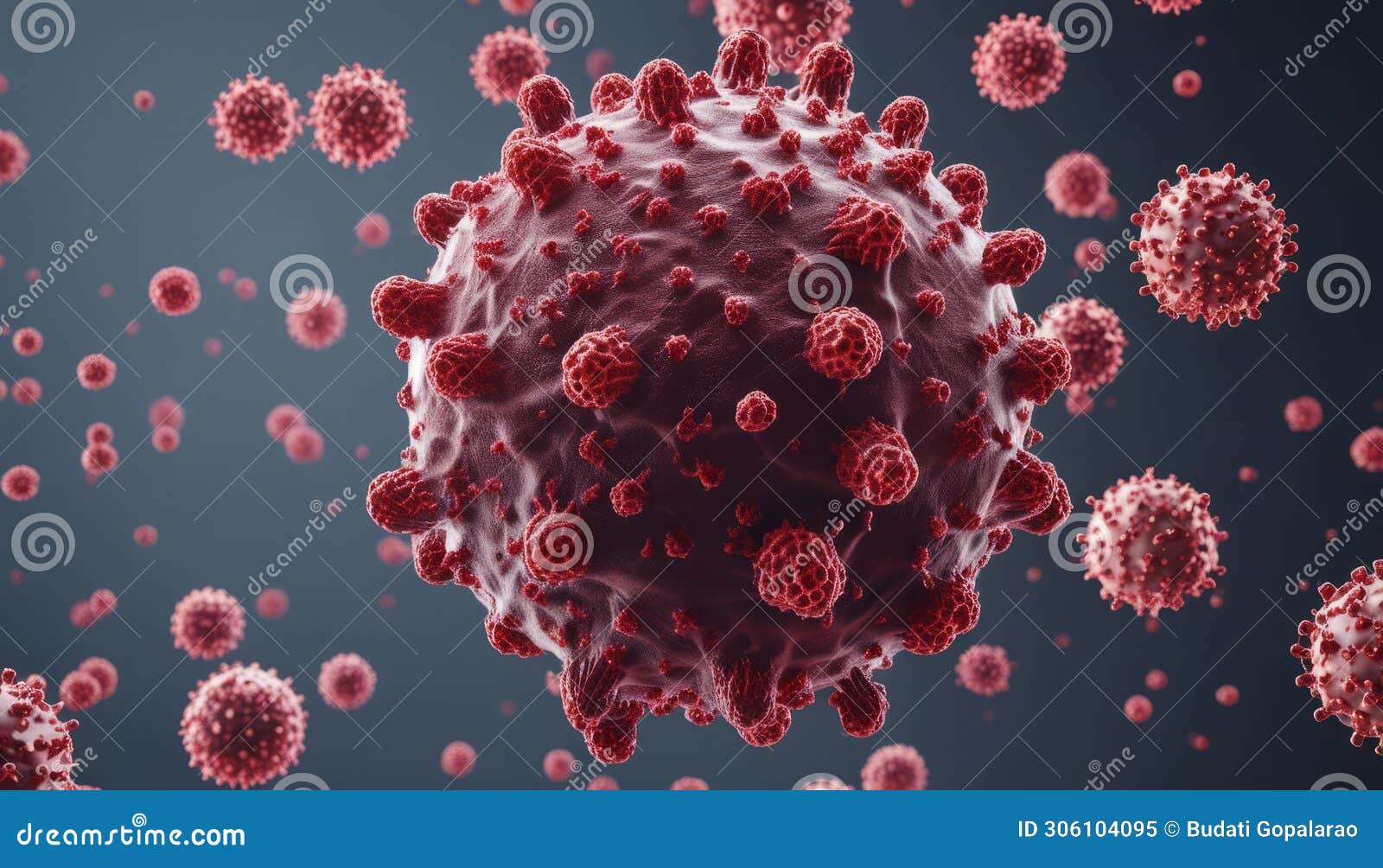 A Red Cell with Many Red Viruses Around it Stock Illustration ...