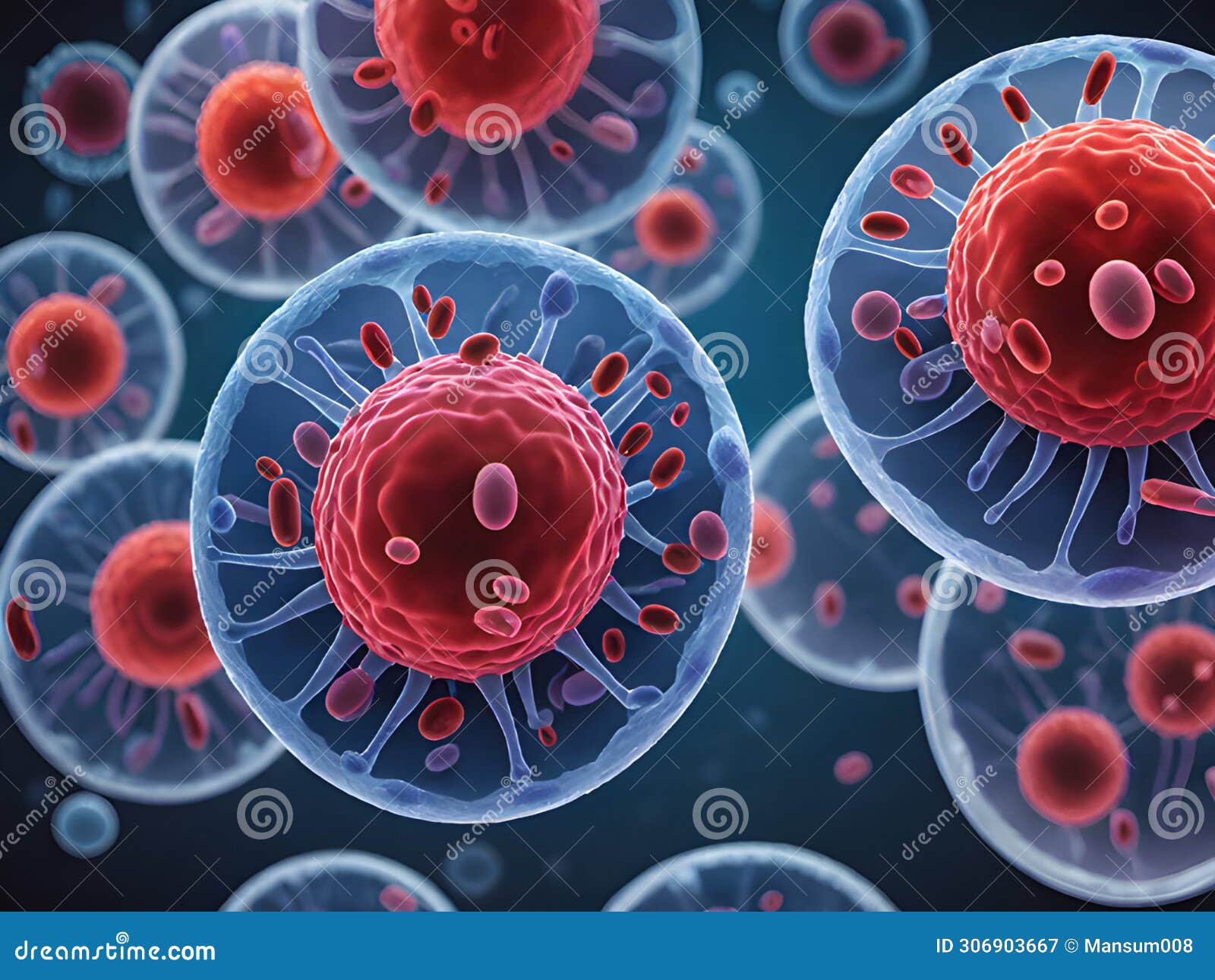A Red Cell Surrounded by a Group of Blue Cells Stock Illustration ...
