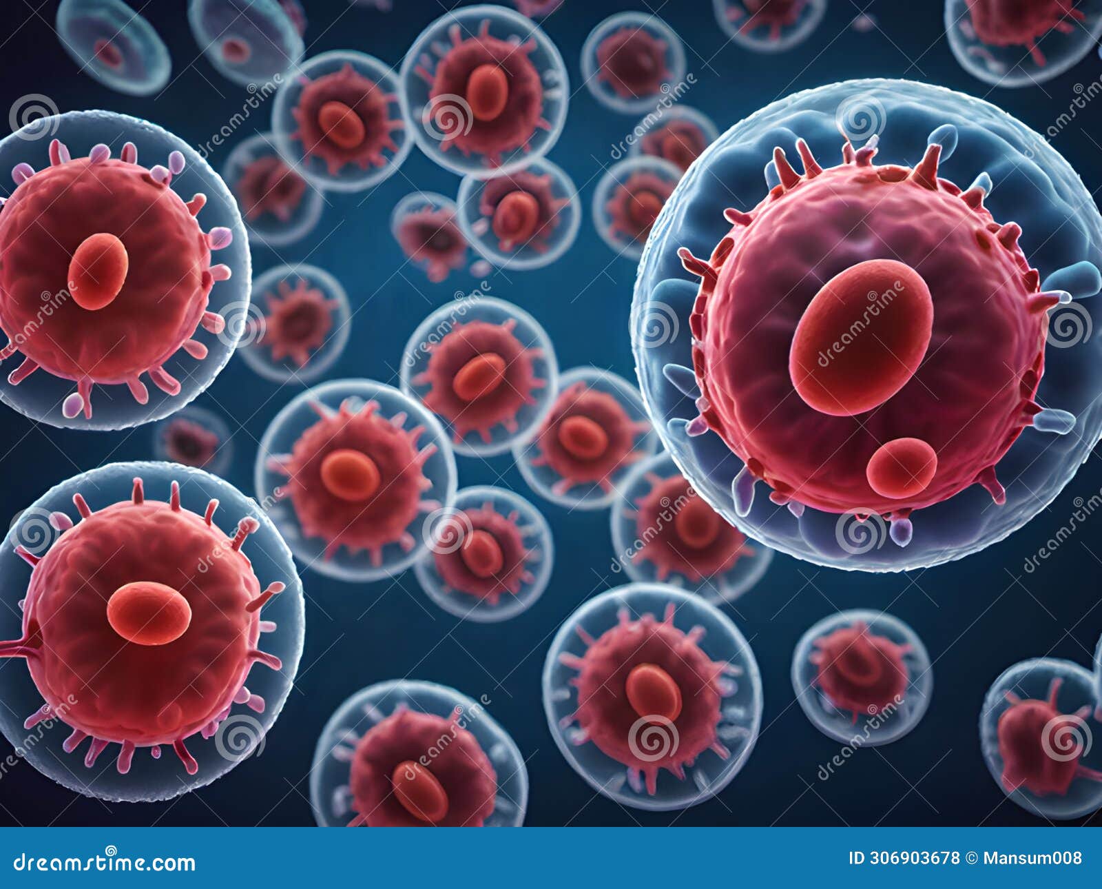 A Red Cell Surrounded by a Group of Blue Cells Stock Illustration ...