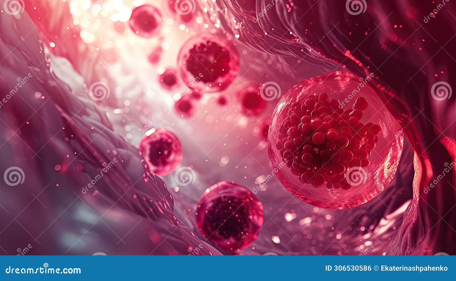 A Red Cell Surrounded by White Blood Cells Move through a Blood Vessel ...