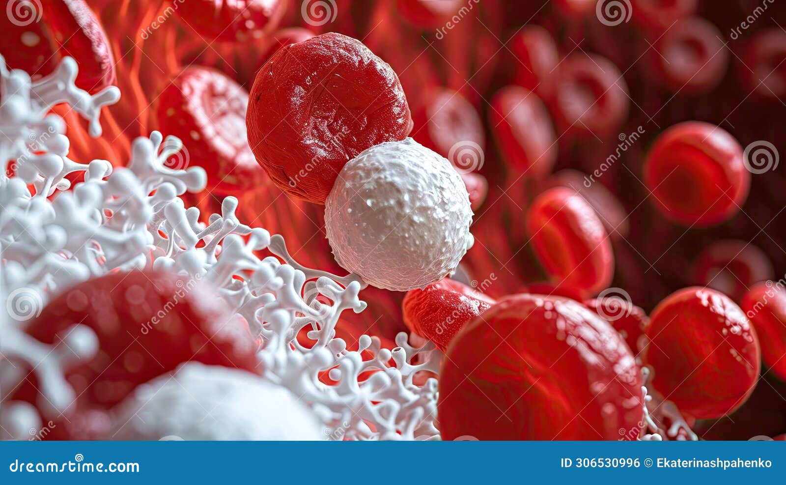 A Red Cell Surrounded by White Blood Cells Move through a Blood Vessel ...