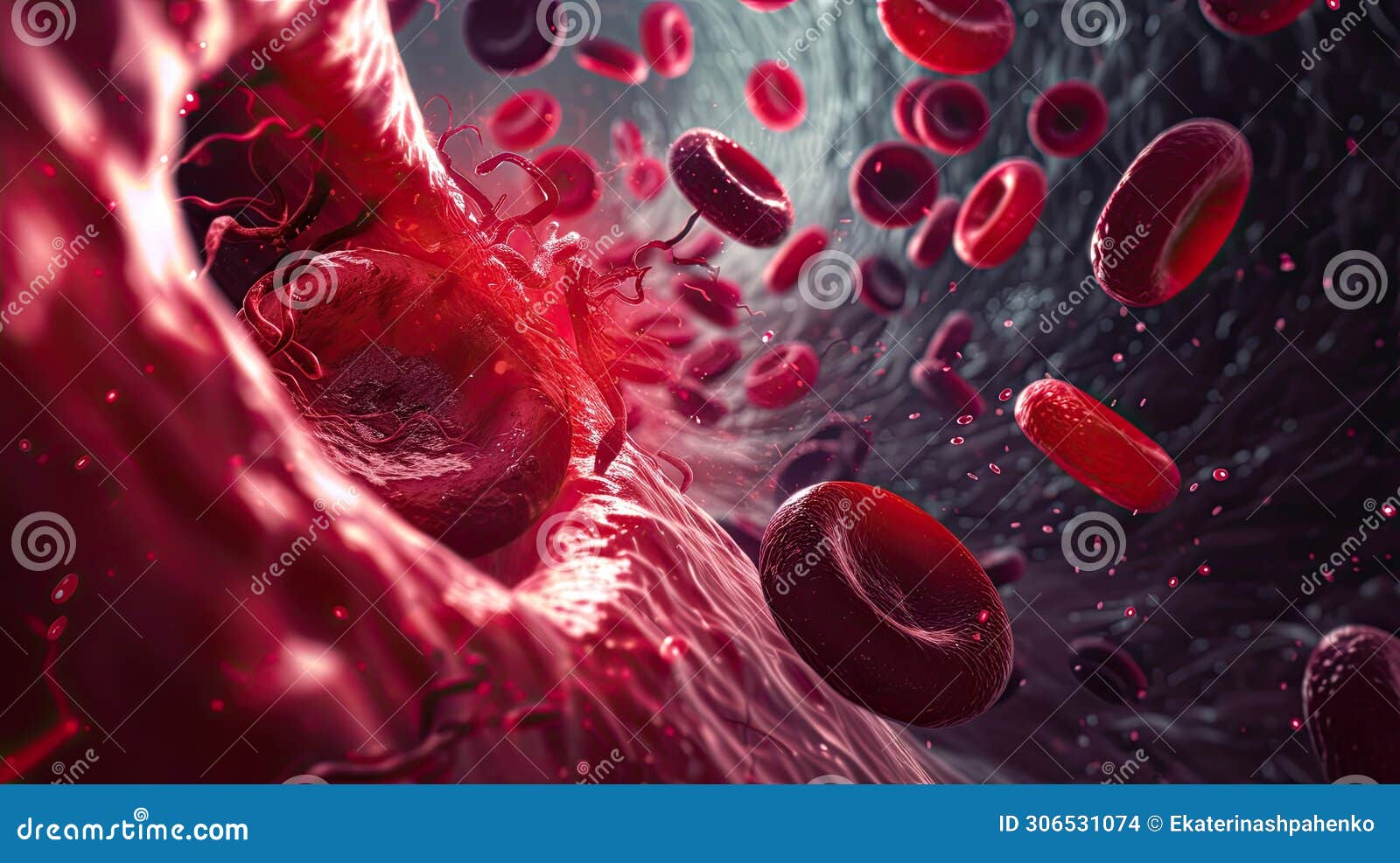 A Red Cell Surrounded by White Blood Cells Move through a Blood Vessel ...