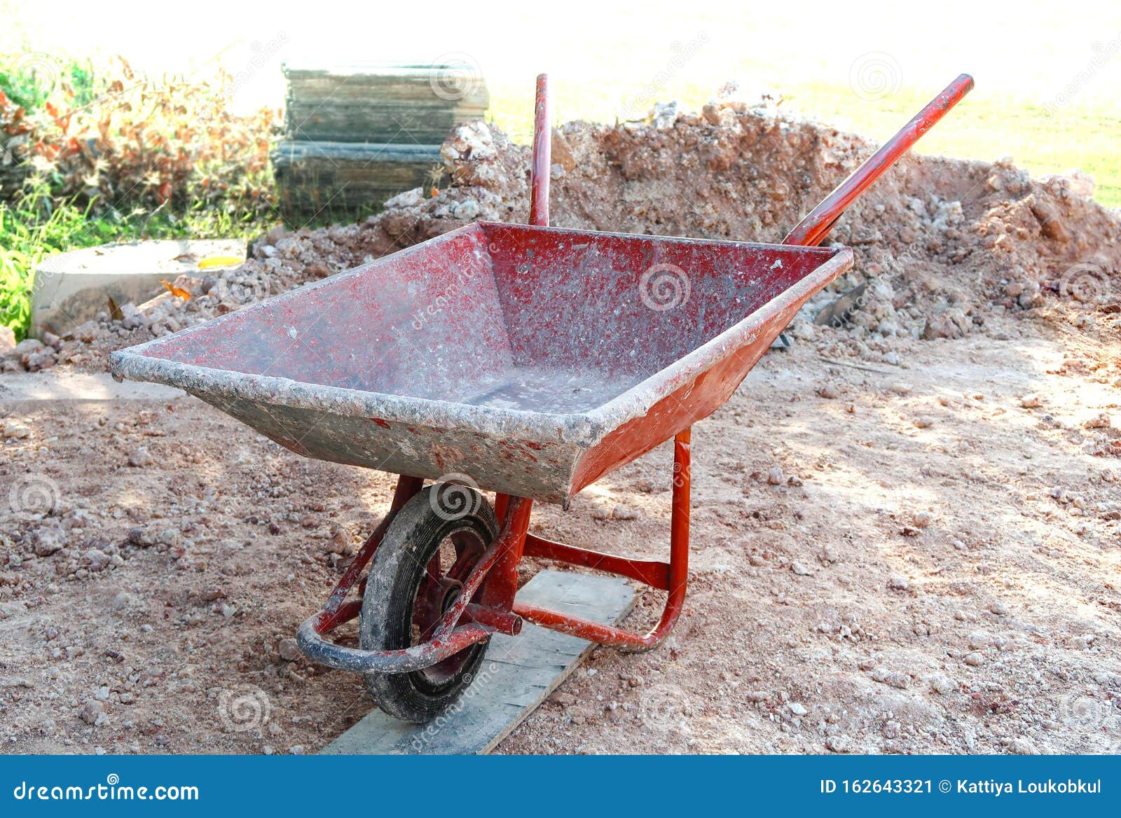 The Red Cement Cart during Construction Stock Image - Image of wheel ...