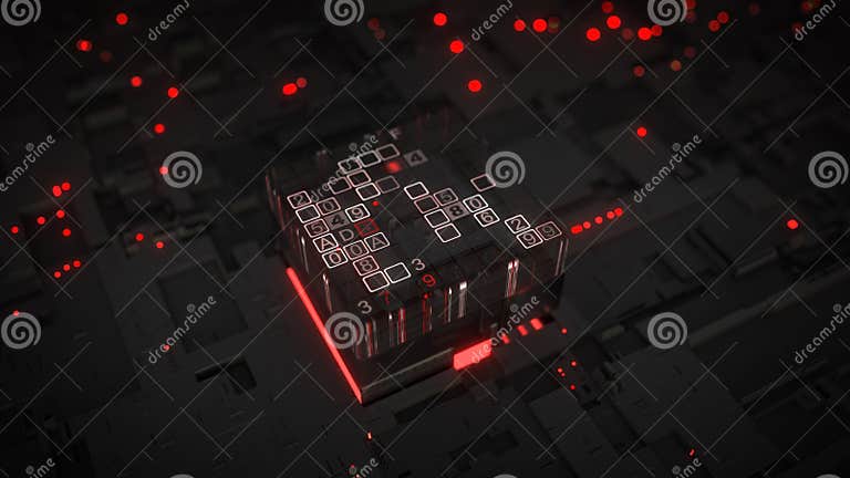 Red Central Processing Unit is Decoding Data 3D Rendering Illustration Stock Illustration ...