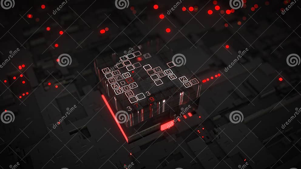 Red Central Processing Unit is Decoding Data 3D Rendering Illustration ...