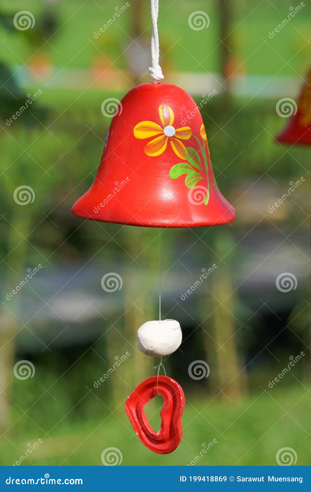 Red ceramic bells hanging stock image. Image of ground - 199418869