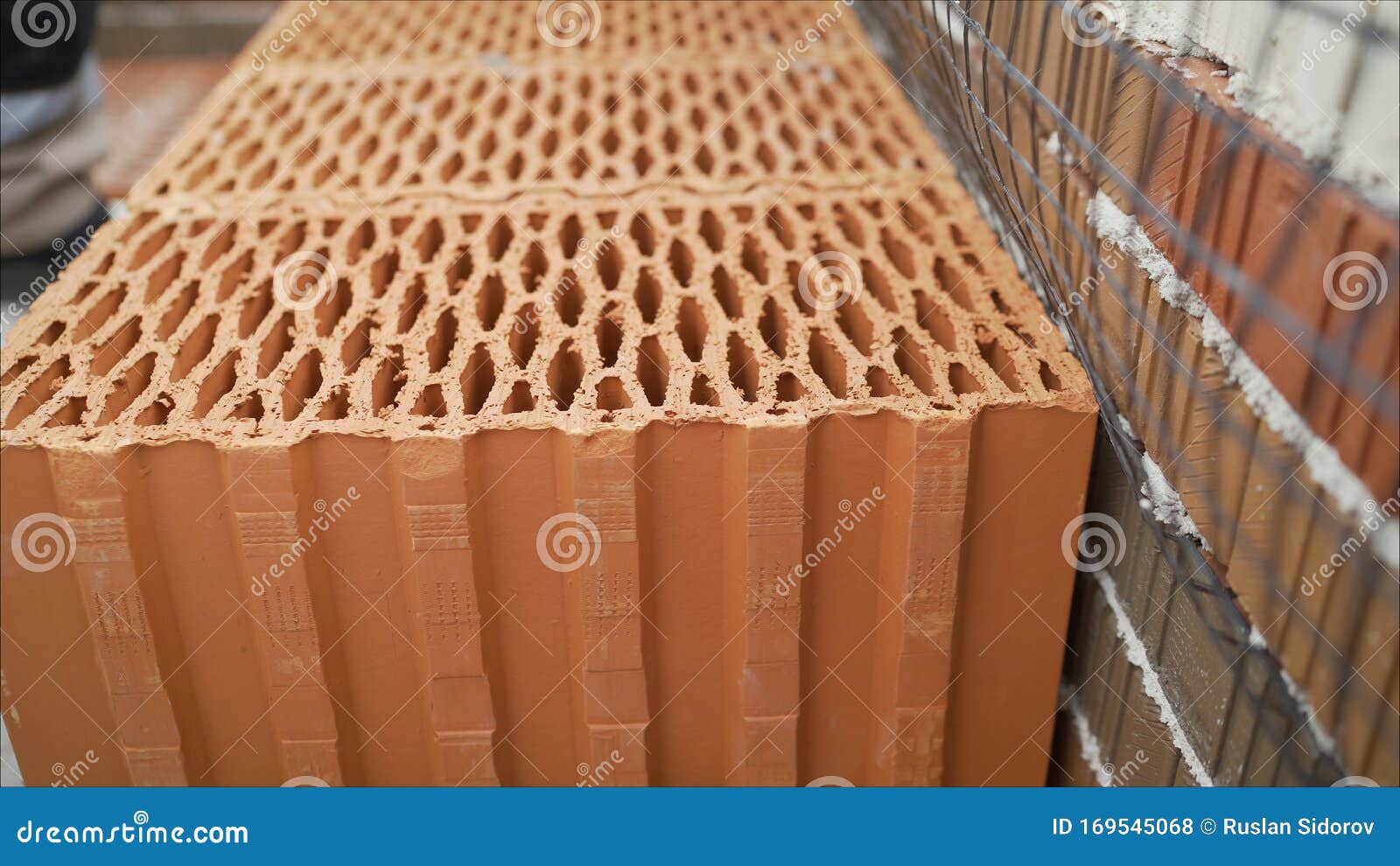 Red Ceramic Block for the Construction of a Private House.. a Stack of ...