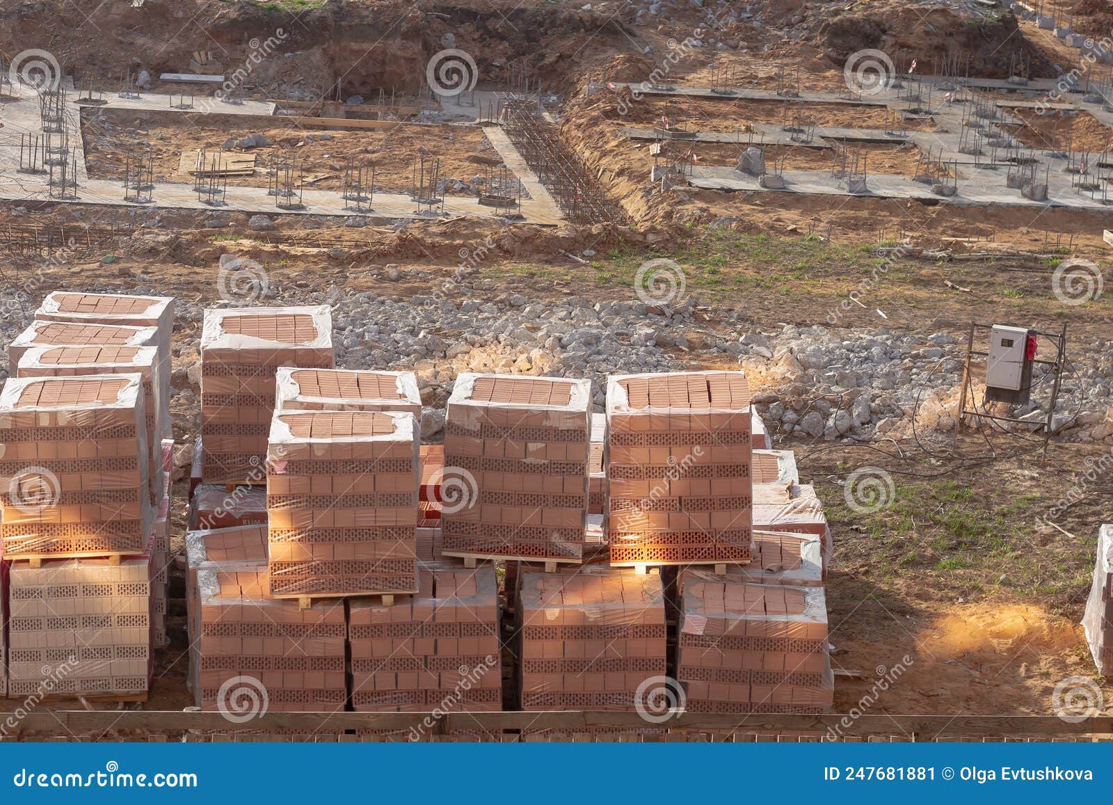 Red Ceramic Brick in a Package on a Construction Site Stock Image ...