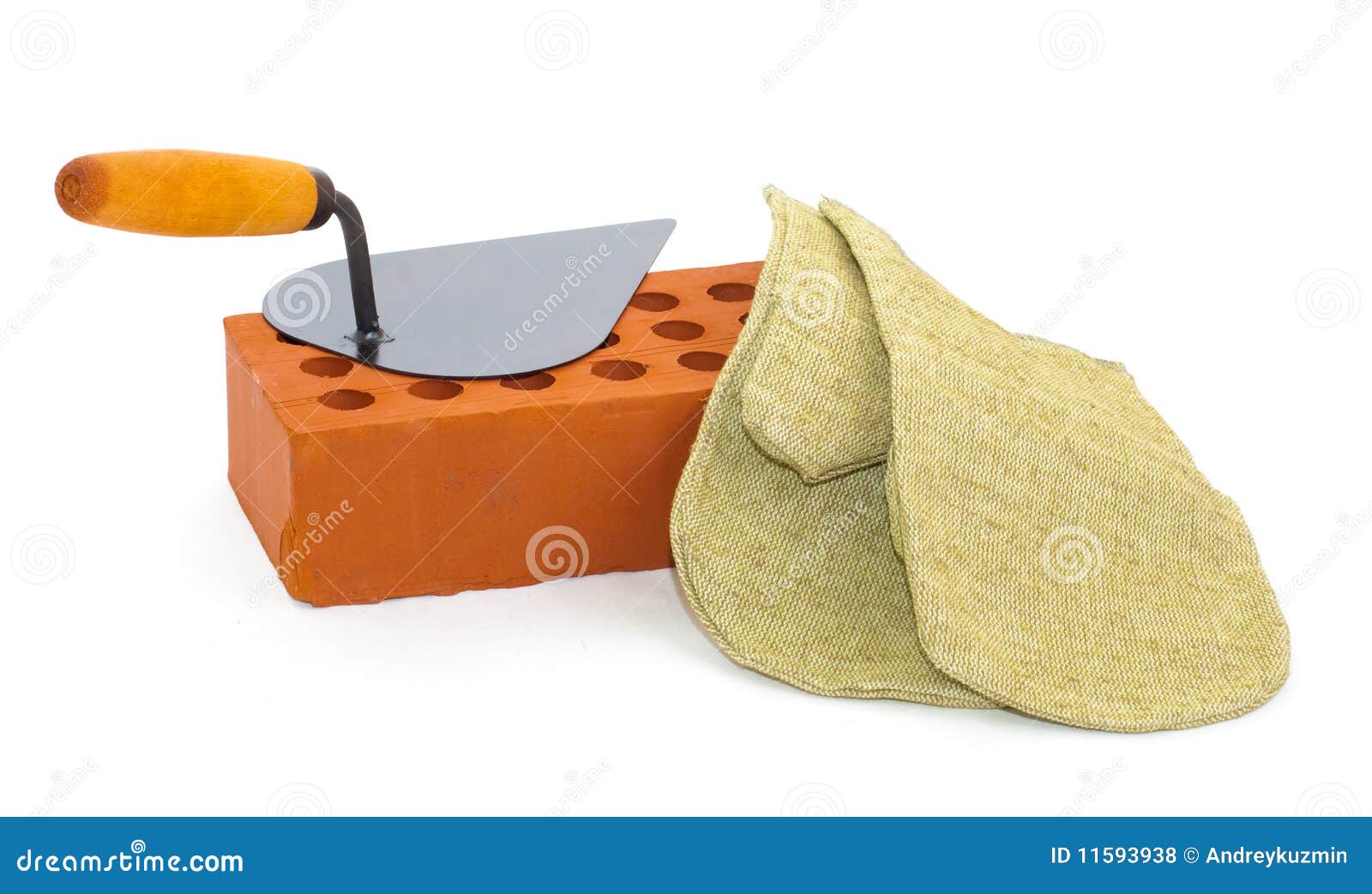 Red Ceramic Brick, Trowel and Gauntlet Stock Photo - Image of ...