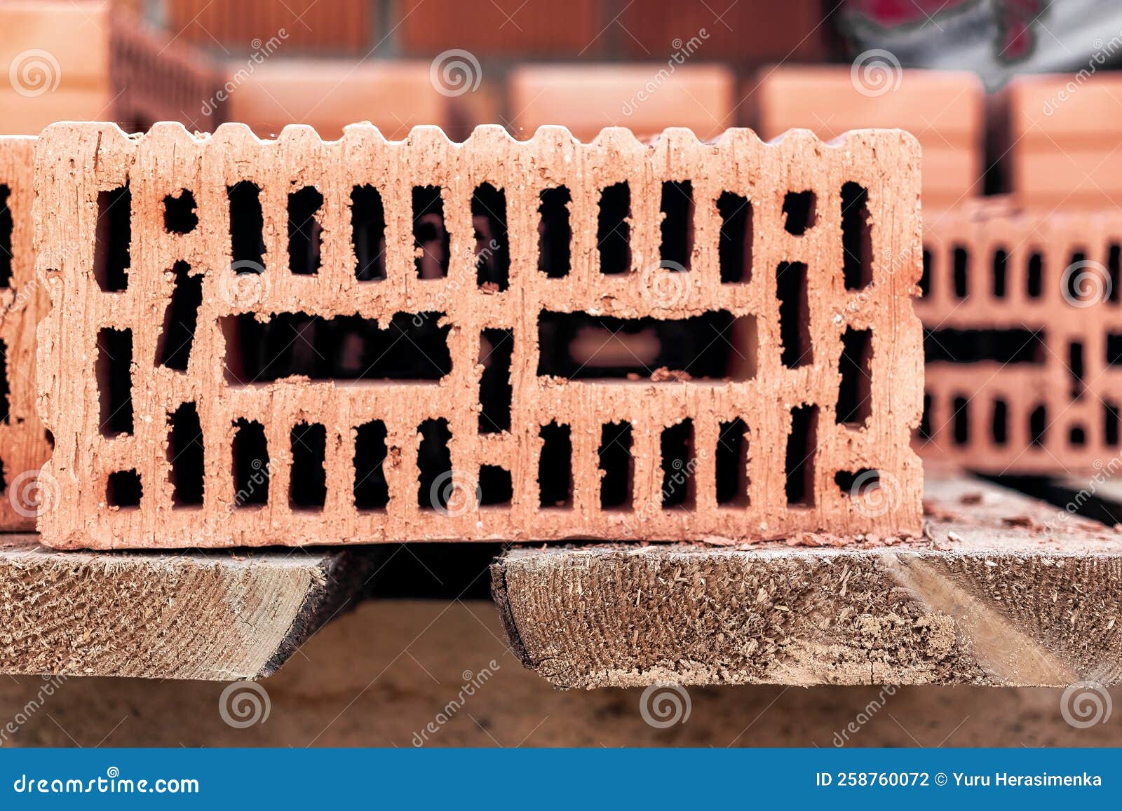 Red Ceramic Bricks at the Construction Site. Keramoblock. Hollow Brick ...