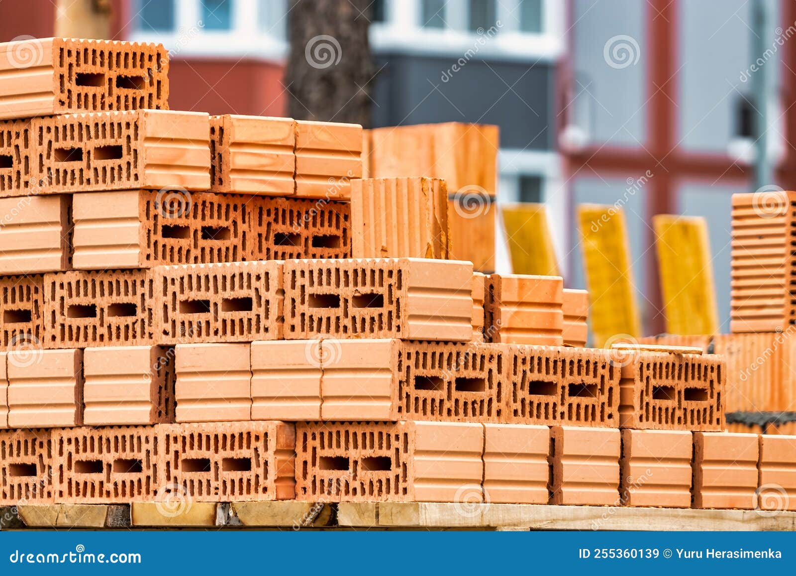 Red Ceramic Bricks at the Construction Site. Keramoblock. Hollow Brick ...