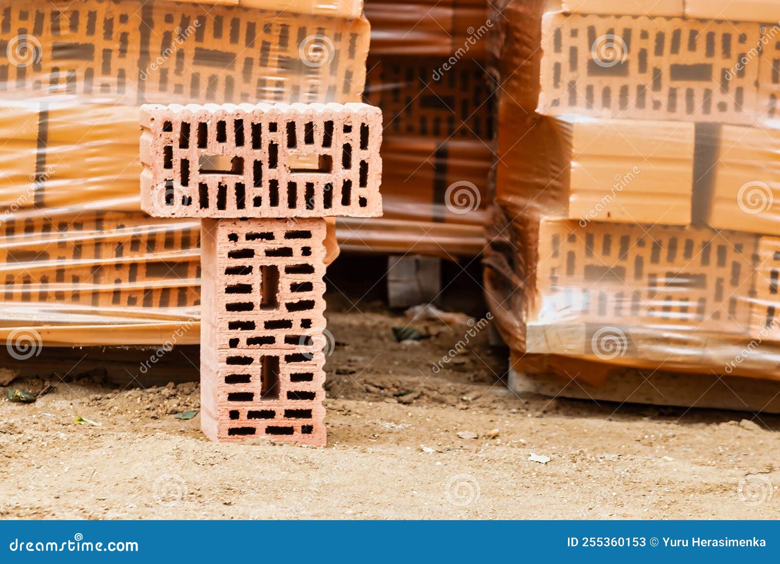 Red Ceramic Bricks at the Construction Site. Keramoblock. Hollow Brick ...