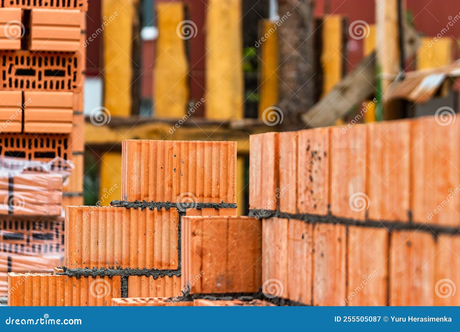 Red Ceramic Bricks at the Construction Site. Keramoblock. Hollow Brick ...