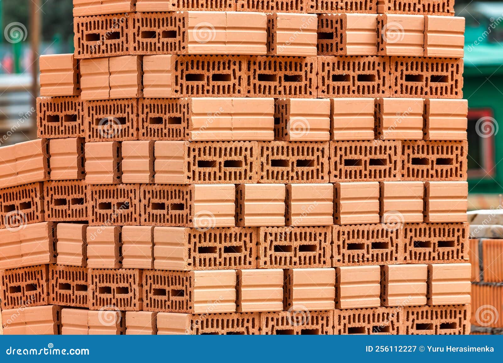 Red Ceramic Bricks at the Construction Site. Keramoblock. Hollow Brick ...