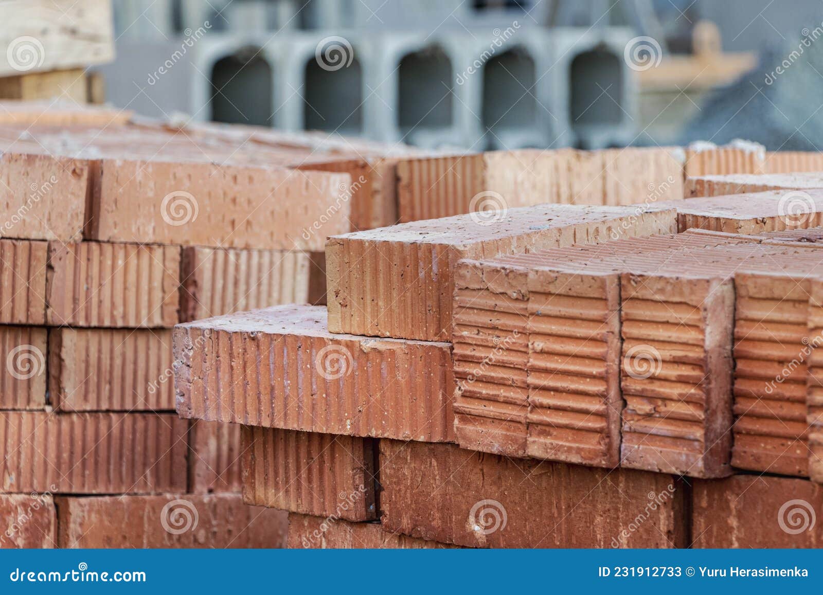 Red Ceramic Bricks Stacked on a Construction Site. Construction ...