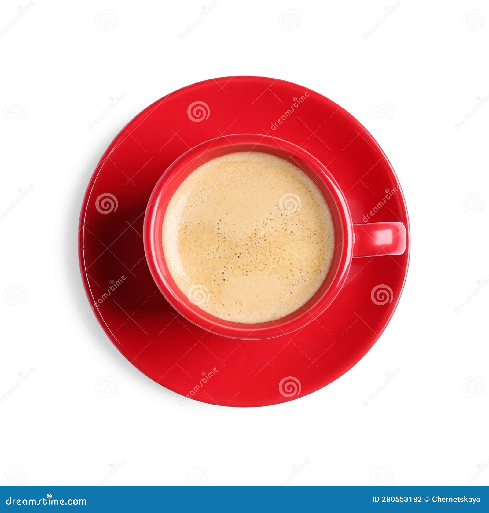 Red Ceramic Cup with Hot Aromatic Coffee Isolated on White, Top View ...